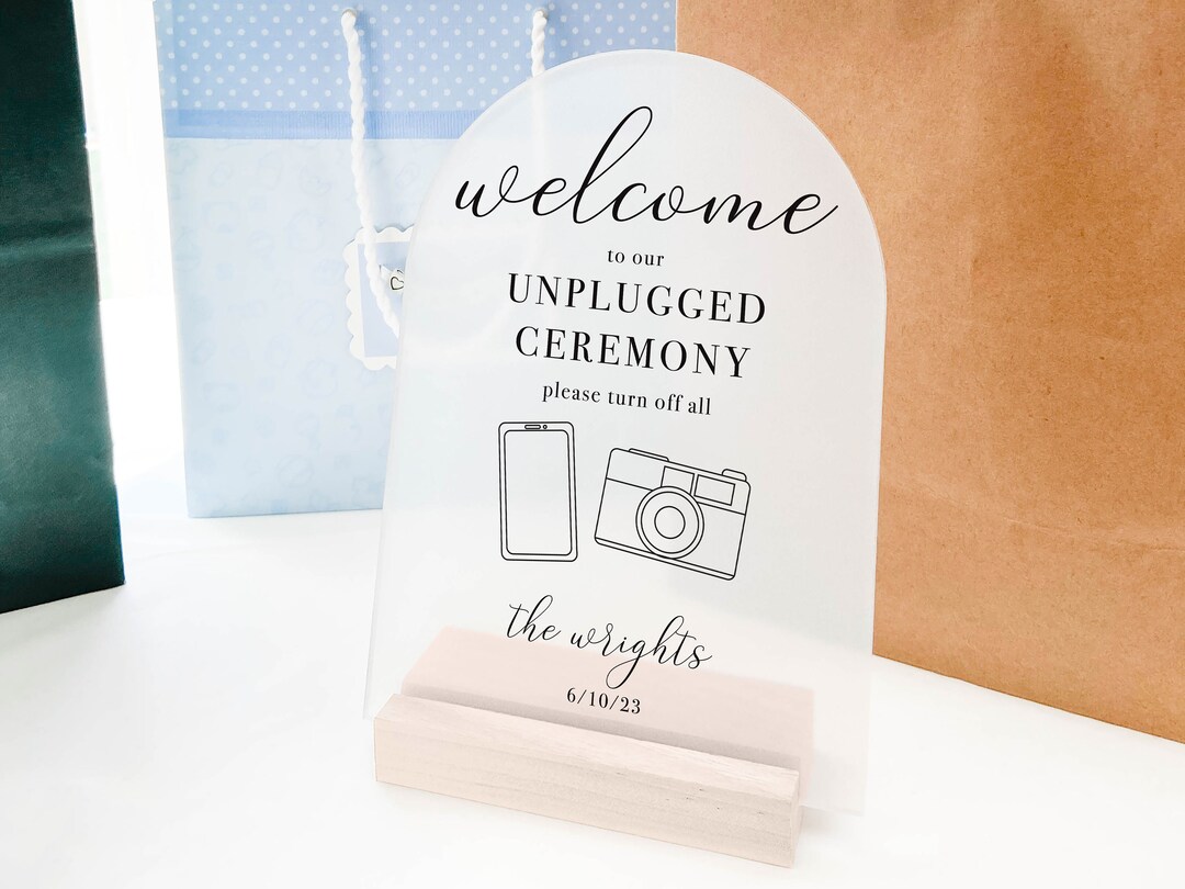 Personalized Unplugged Ceremony Wedding Sign Small Acrylic With Wood ...