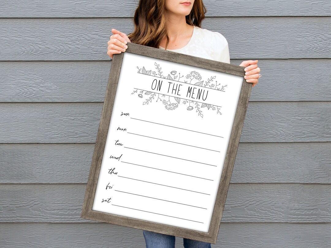Framed Weekly Menu | Floral Whiteboard Style Available | Dry Erase ...