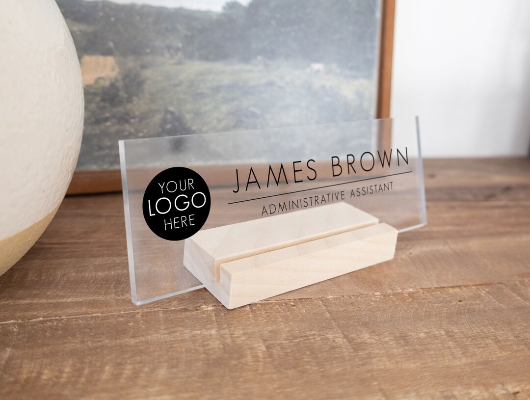 Clear Acrylic Name Plate With Custom Logo | Personalized Office Desk ...