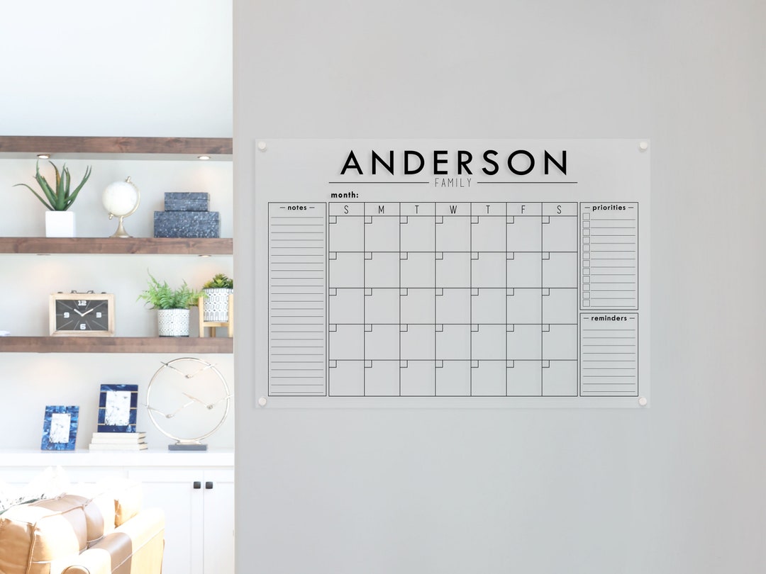 Custom Acrylic Calendar W/ Notes Box, Priorities Box, and Reminders Box ...