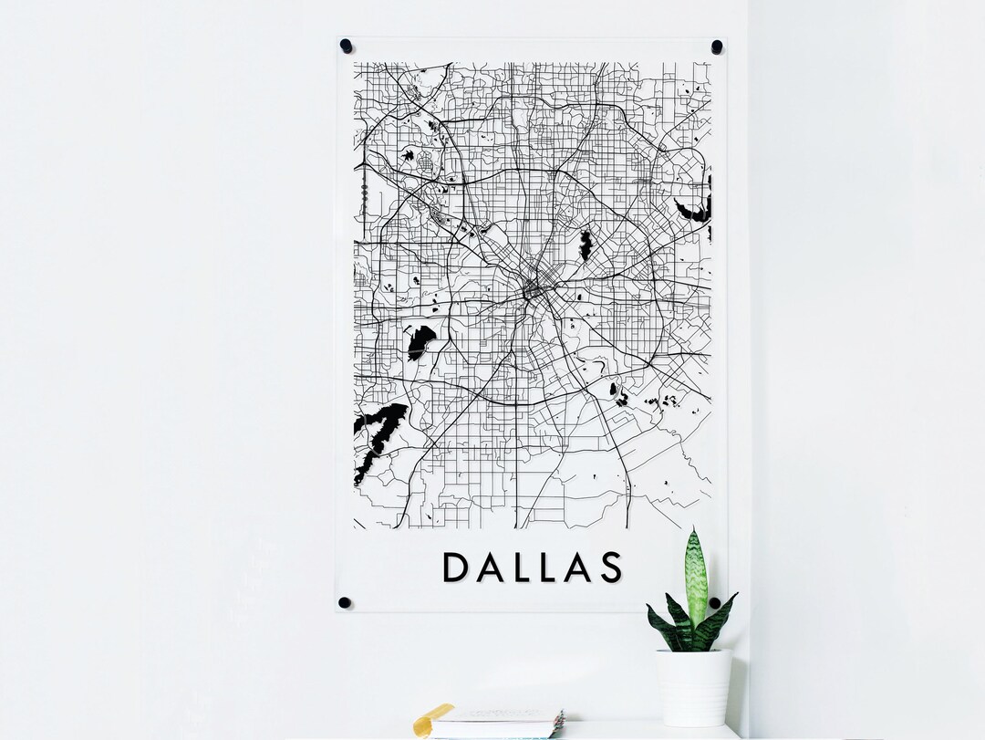 City Street Map of Dallas Printed on Acrylic, Dallas Texas Minimalist ...