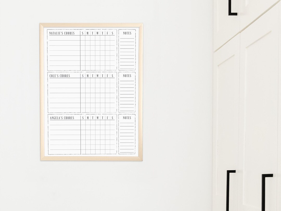 Chore Chart for 3 Kids, Framed Dry Erase Whiteboard With Chores, Framed ...