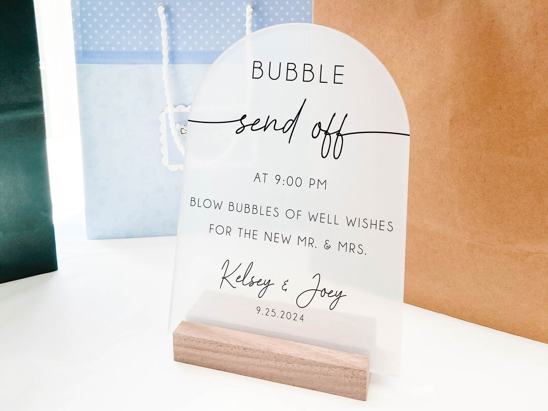 Sign for Bubbles Send Off, Acrylic Wedding Sign on Wood Stand ...