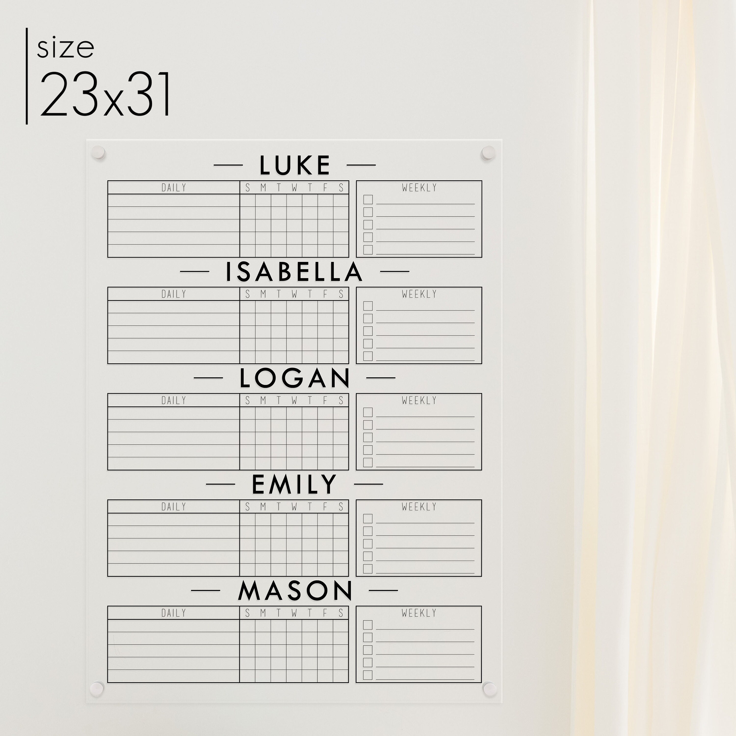 5 Kid Dry Erase Chore Chart for Wall in Mudroom or Kitchen - Etsy Canada