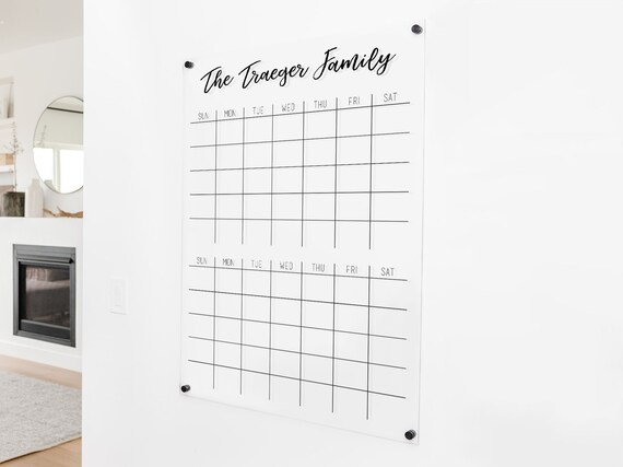 Large Acrylic Double Month Calendar 26x38 Dry Erase Family - Etsy
