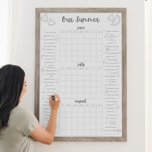 Summer Bucket List Calendar, Colorable Paper Print and Framed Dry-erase ...