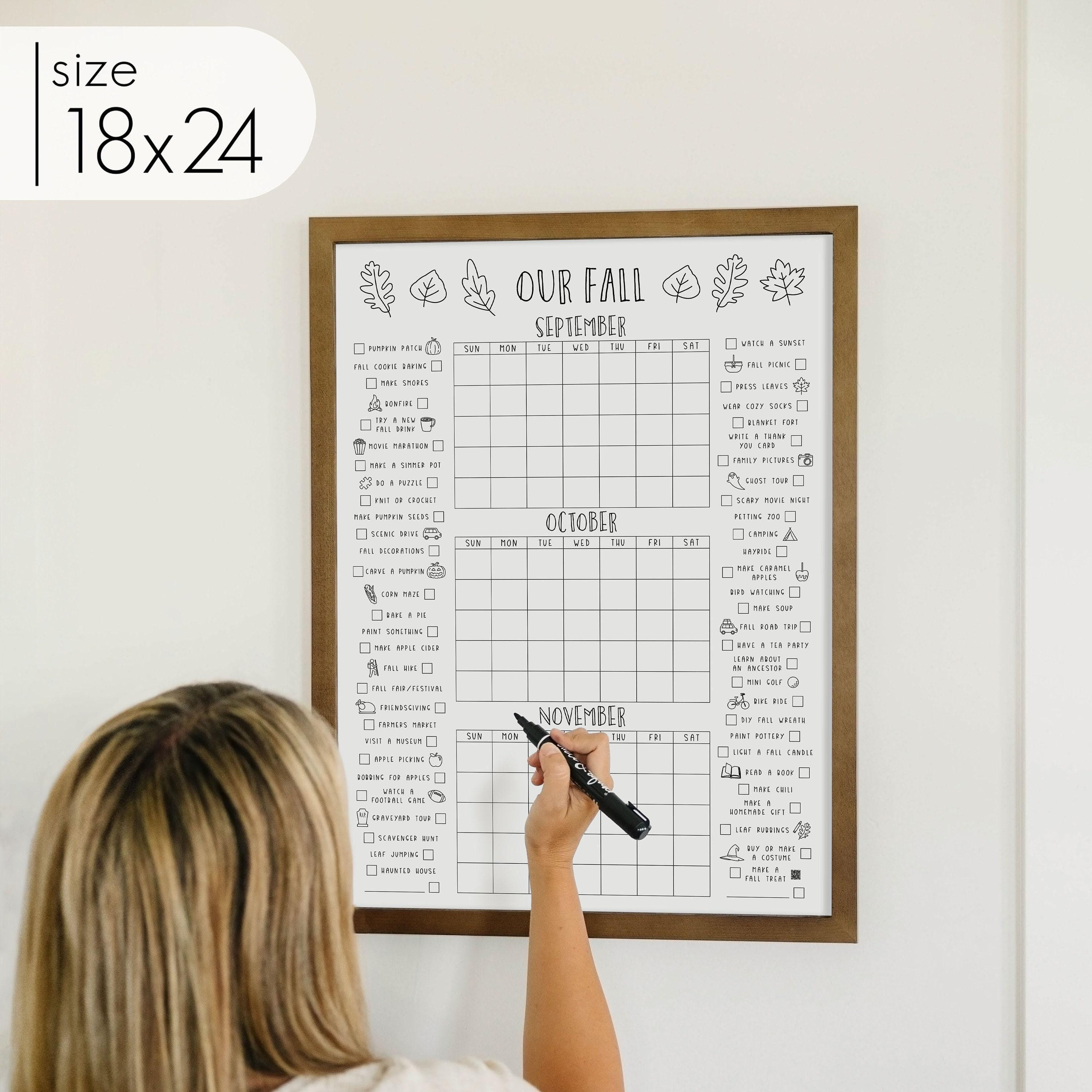 Fall Bucket List Three Month Calendar, Dry-erase Framed and Colorable ...