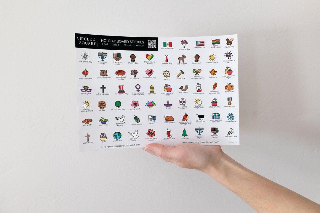 Holiday Stickies, Reusable Planner Static Clings for Acrylic Calendars ...