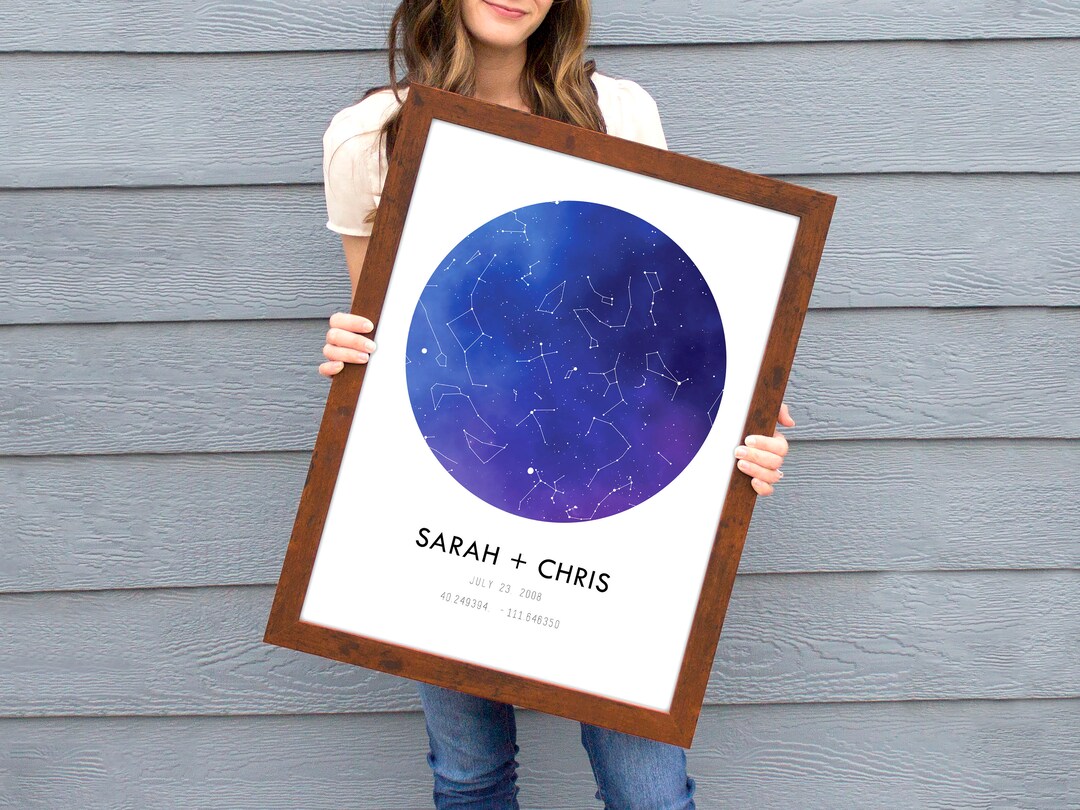 Star Map Personalized, Night Sky Print Framed, Custom Star Map by Date ...
