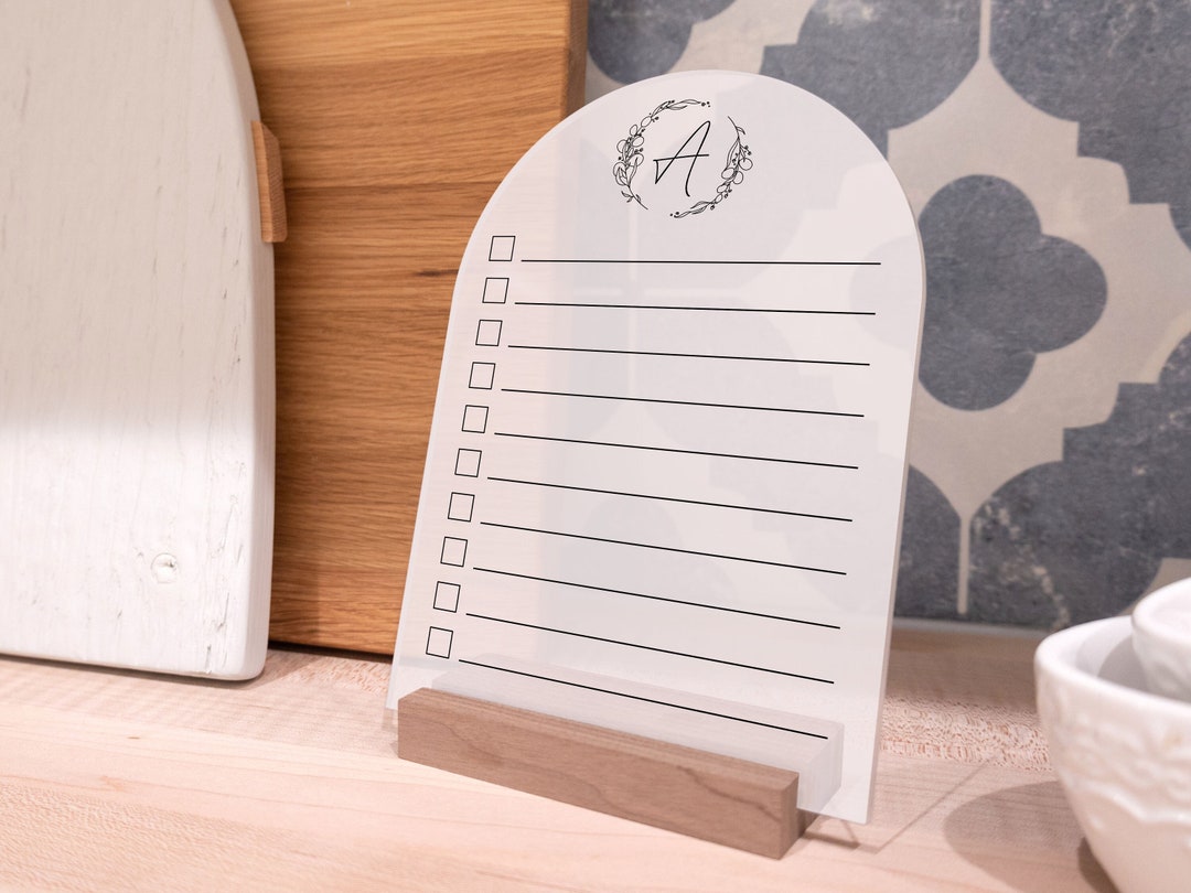 Acrylic Arch Checklist With Monogram, Transparent Notes Stand on Walnut ...