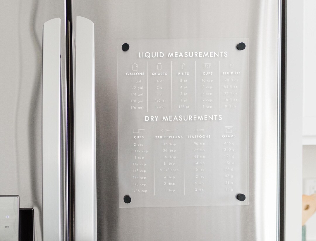Kitchen Conversion Chart for Dark Fridge, Clear Acrylic Cooking Cheat ...