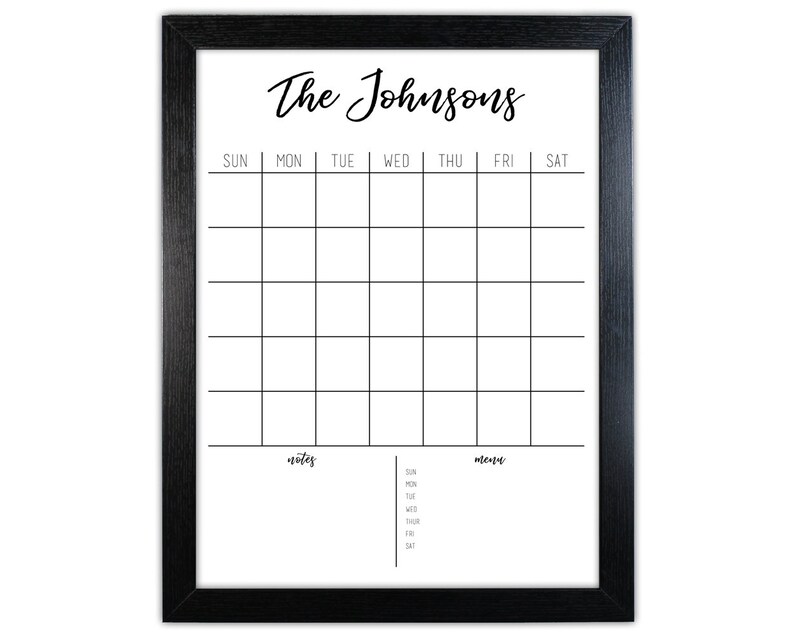 Family Name Calendar Modern Calendar Dry Erase Calendar - Etsy