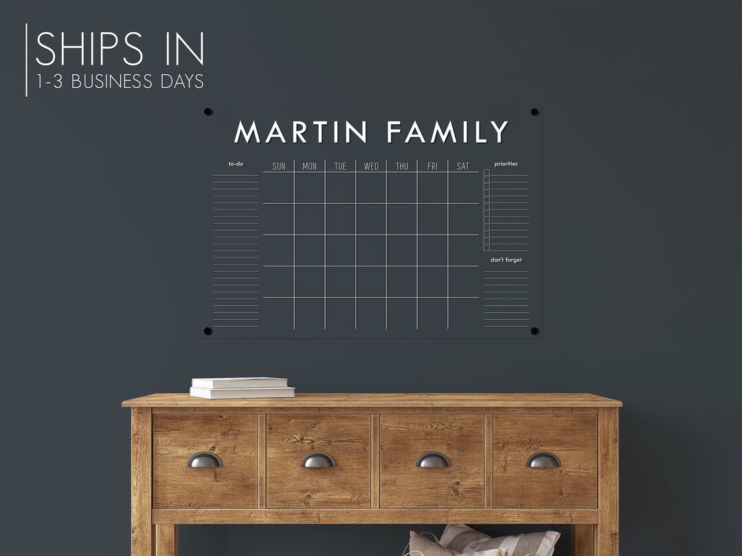 Acrylic Calendar With Side Notes, White Text for Dark Wall, Acrylic Dry ...