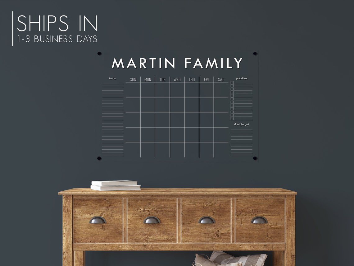 Acrylic Calendar With Side Notes White Text for Dark Wall - Etsy