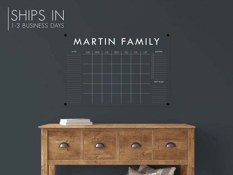 Acrylic Calendar With Side Notes White Text for Dark Wall | Etsy