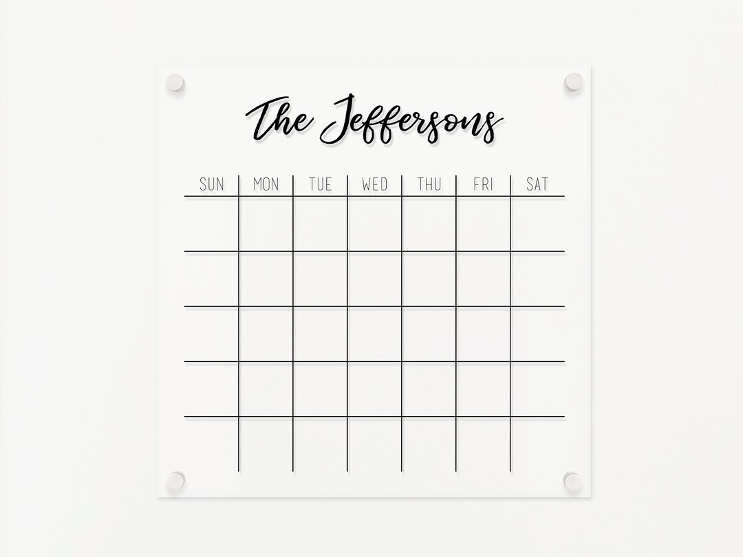 Square Personalized Acrylic Calendar, Dry Erase, Wall Mounted Floating ...