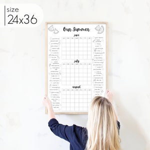 Summer Bucket List Calendar, Colorable Paper Print and Framed Dry-erase ...
