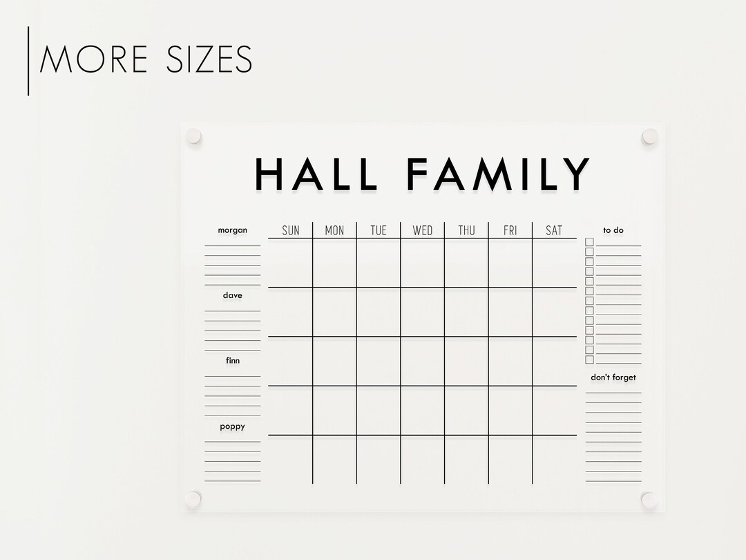 Large Acrylic Family Calendar Dry Erase Family Command - Etsy