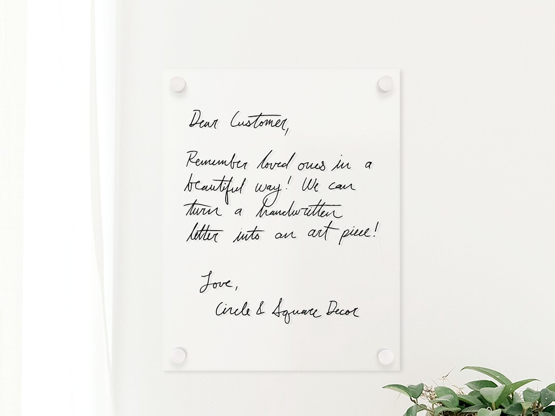 Actual Handwriting Gift on Floating Acrylic for a Letter or Recipe ...