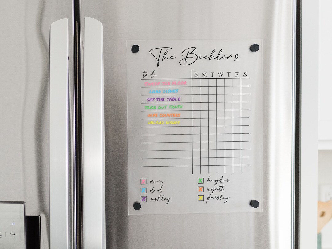Personalized Magnetic Dry Erase Family Chore Chart on Clear Acrylic for ...