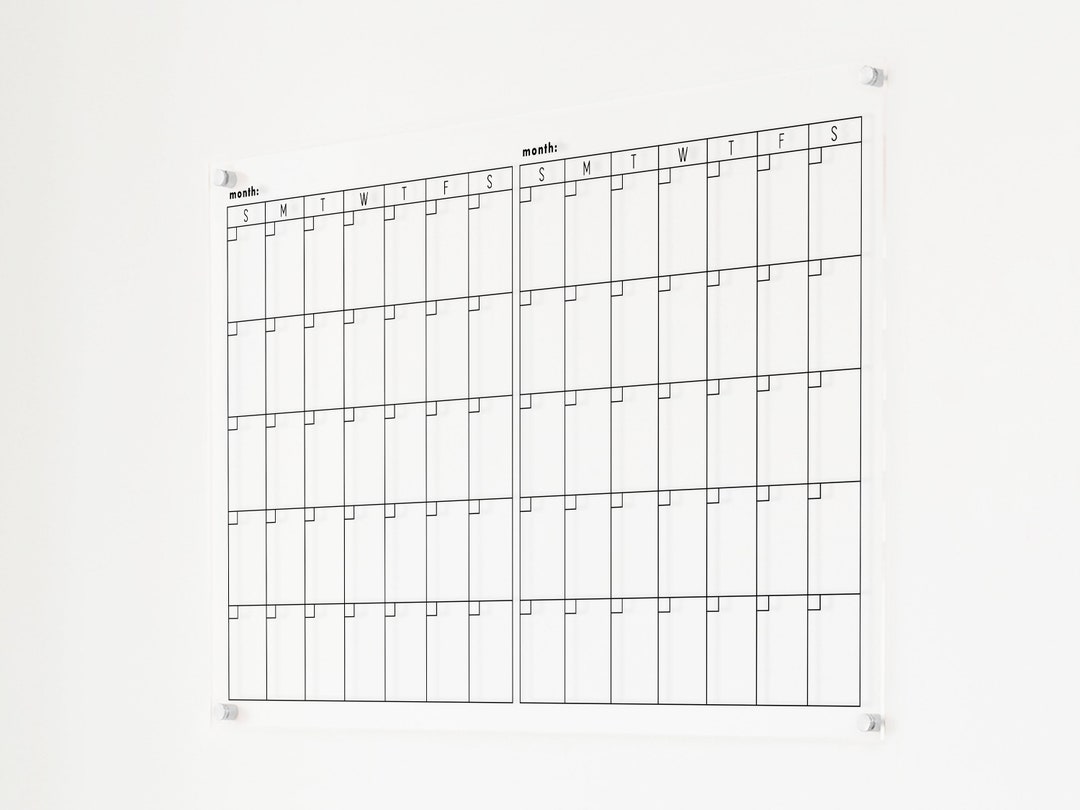 Large Horizontal Acrylic Double Month Calendar, 26x38 Landscape Dry ...