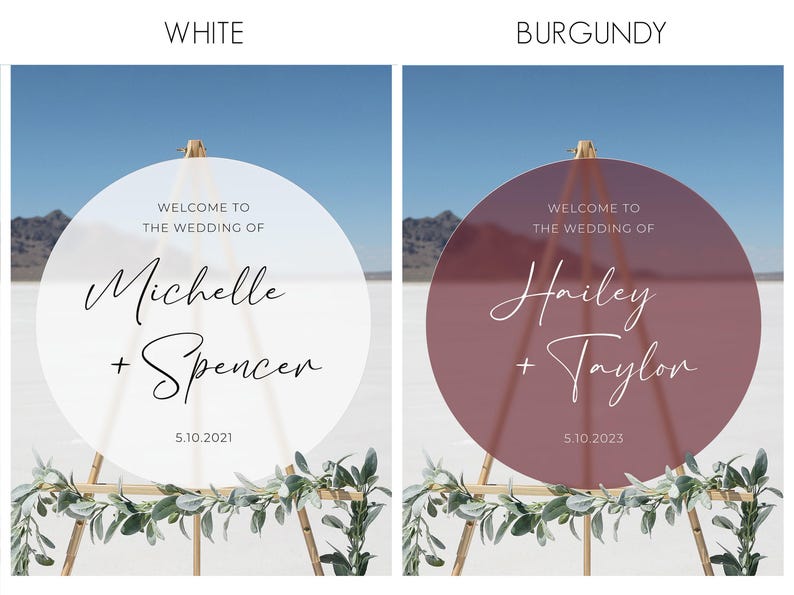 Frosted Acrylic Wedding Sign in Circle Shape for Welcome Reception or ...