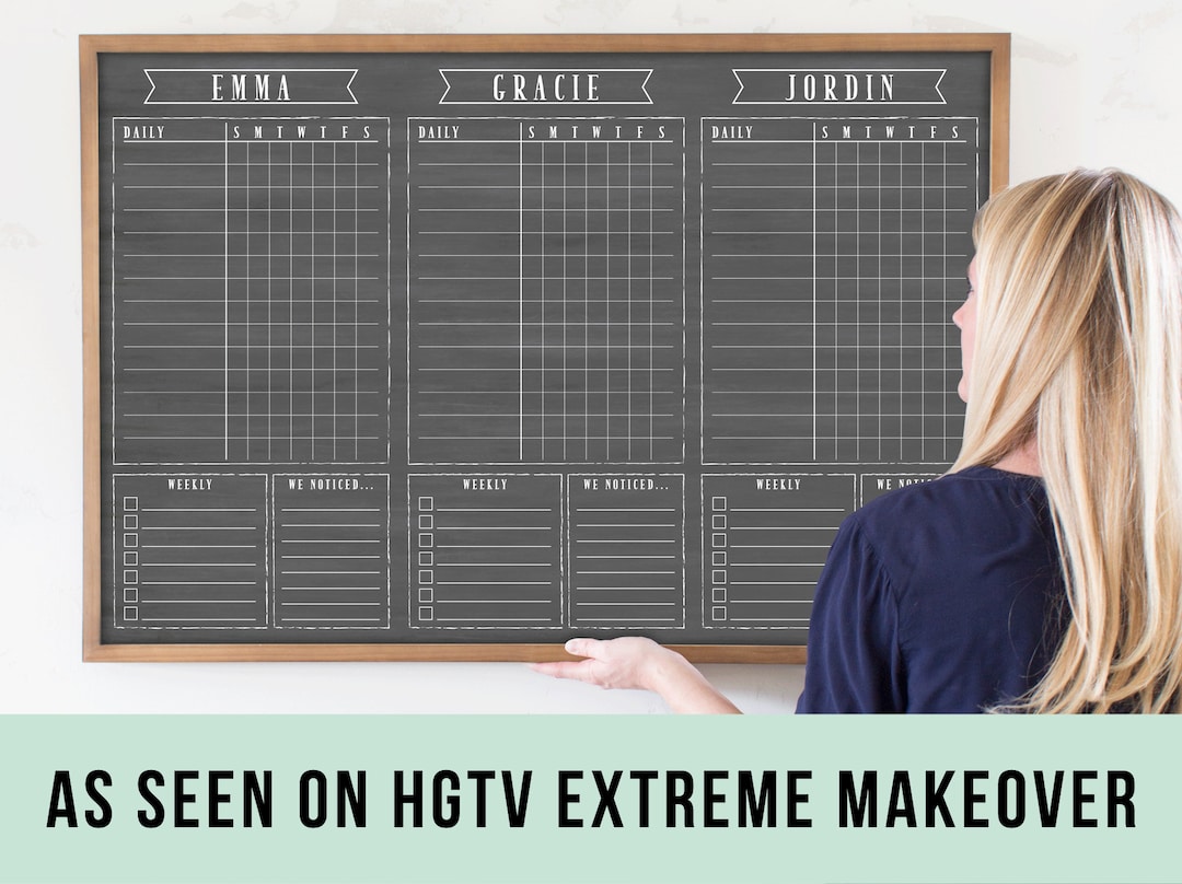 Large Chore Chart | 3 Child Chalkboard Chore Chart | Dry Erase Chore ...