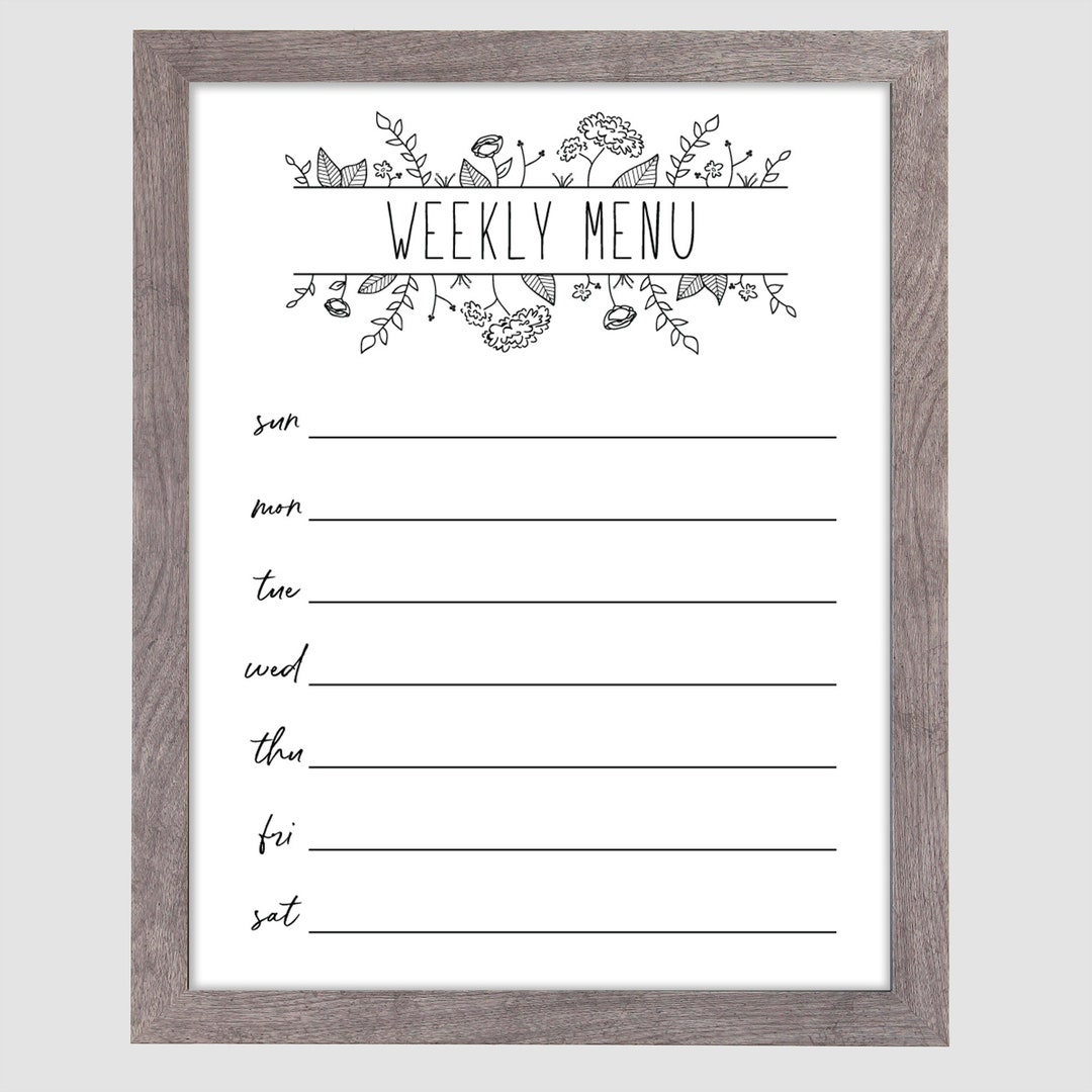 Framed Weekly Menu Floral Whiteboard Style Available Dry - Etsy