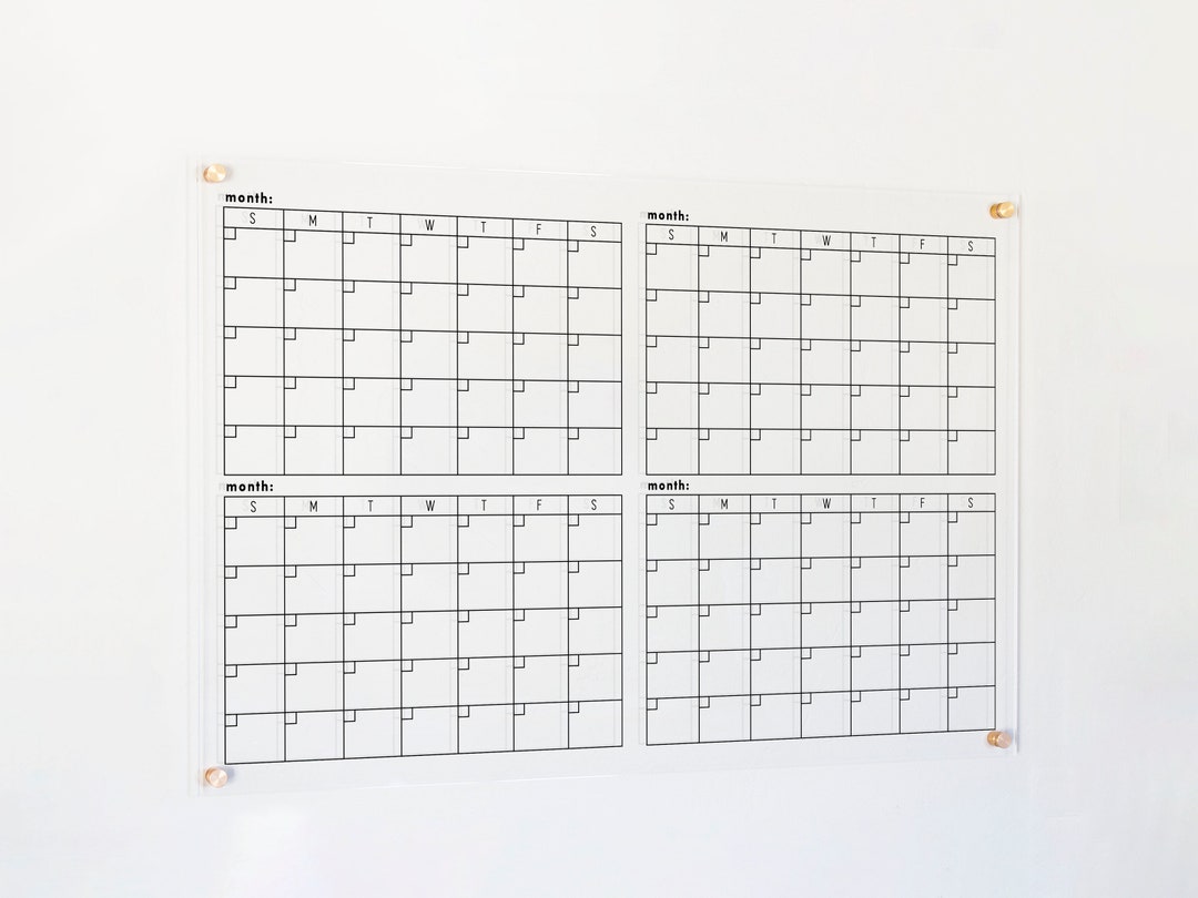 Four Month Calendar | 4 Month Wall Calendar | Large Acrylic Calendar ...