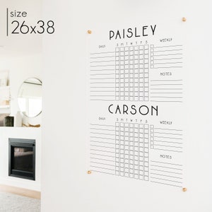 Vertical Dry Erase Two Kid Chore Chart With Custom Names on Clear ...