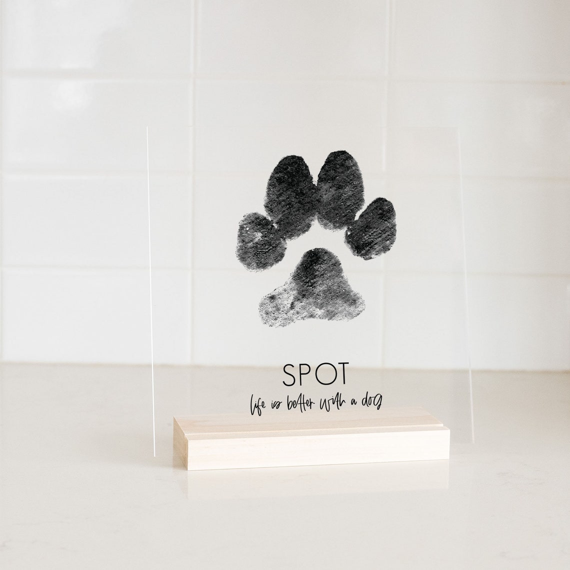 Paw Print Art Gift on Acrylic With Wood Stand Personalized - Etsy