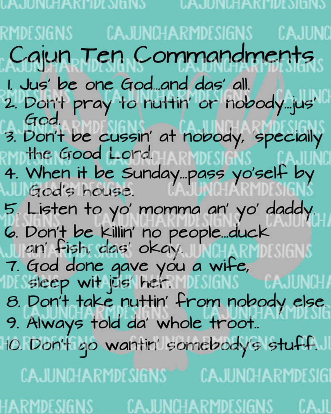 Cajun Ten Commandments SVG, PNG Cut File - Etsy