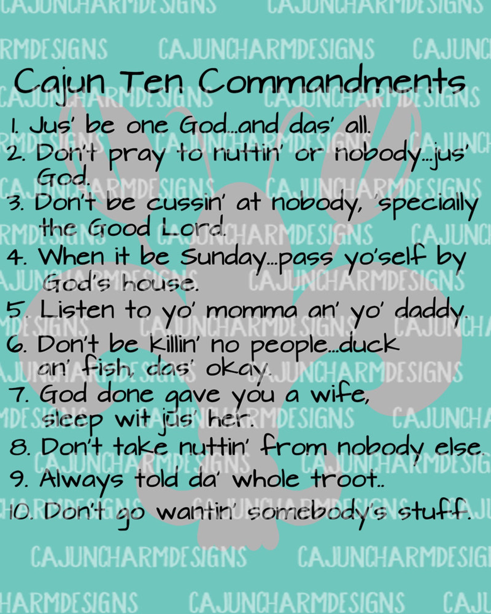 Cajun Ten Commandments SVG, PNG Cut File - Etsy