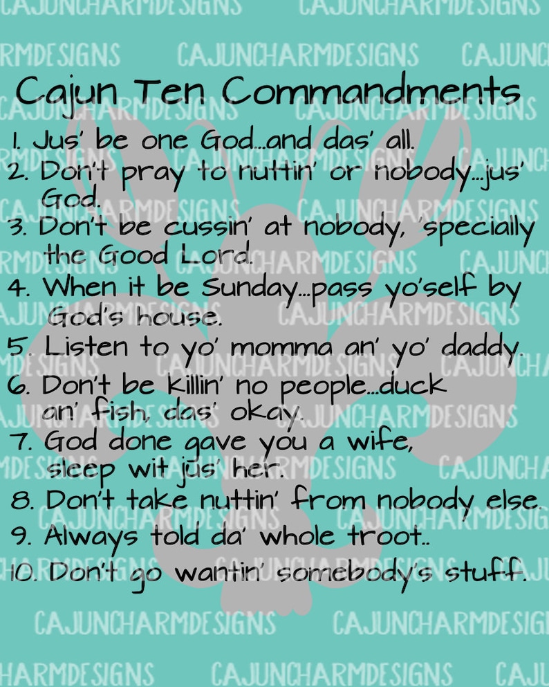 Cajun Ten Commandments SVG, PNG Cut File - Etsy