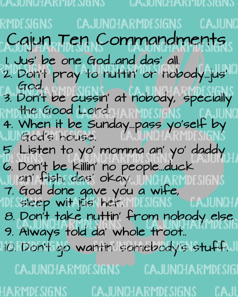 Cajun Ten Commandments SVG, PNG Cut File - Etsy