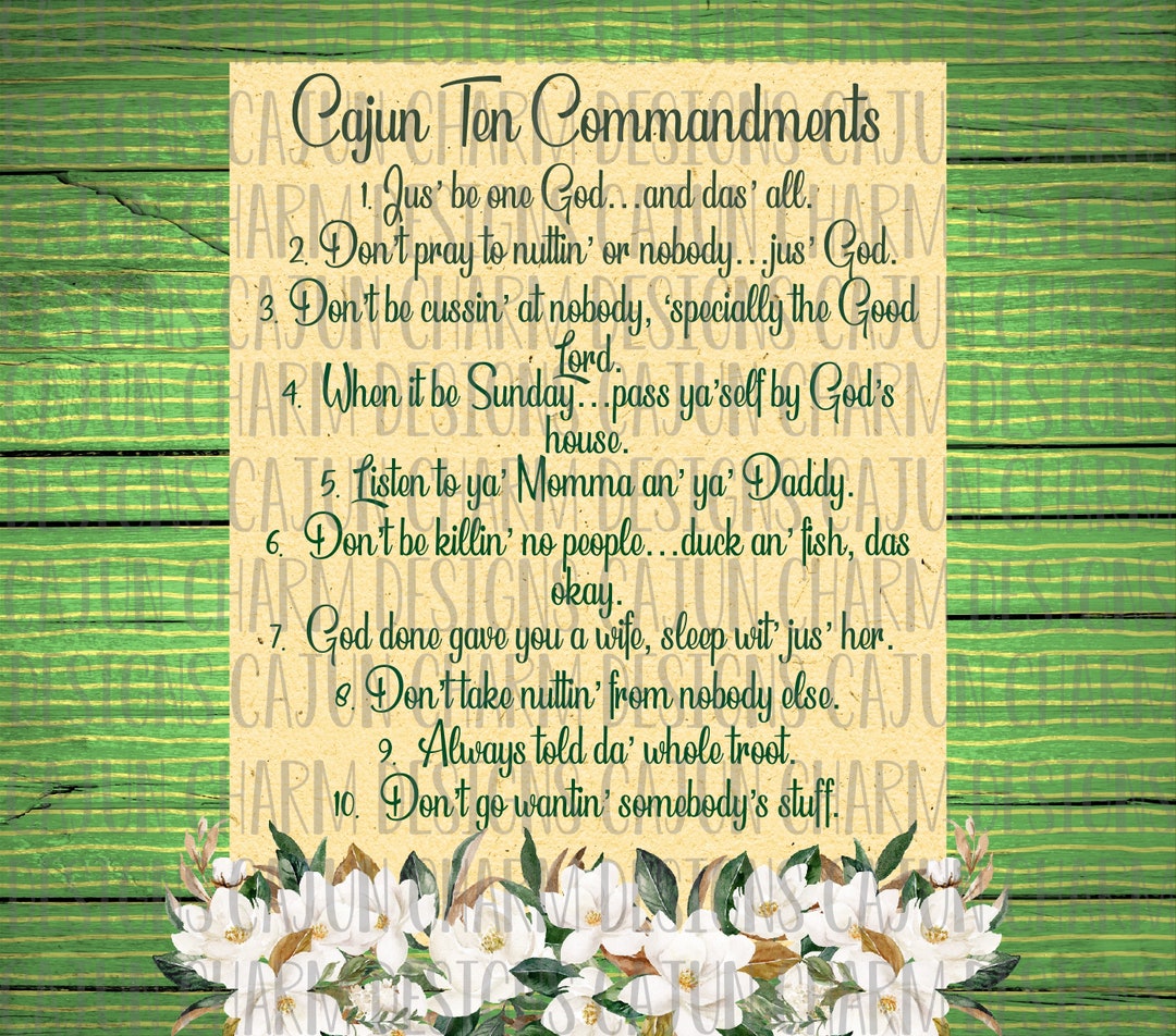Cajun Ten Commandments PNG Sublimation Tumbler Wrap File - Etsy