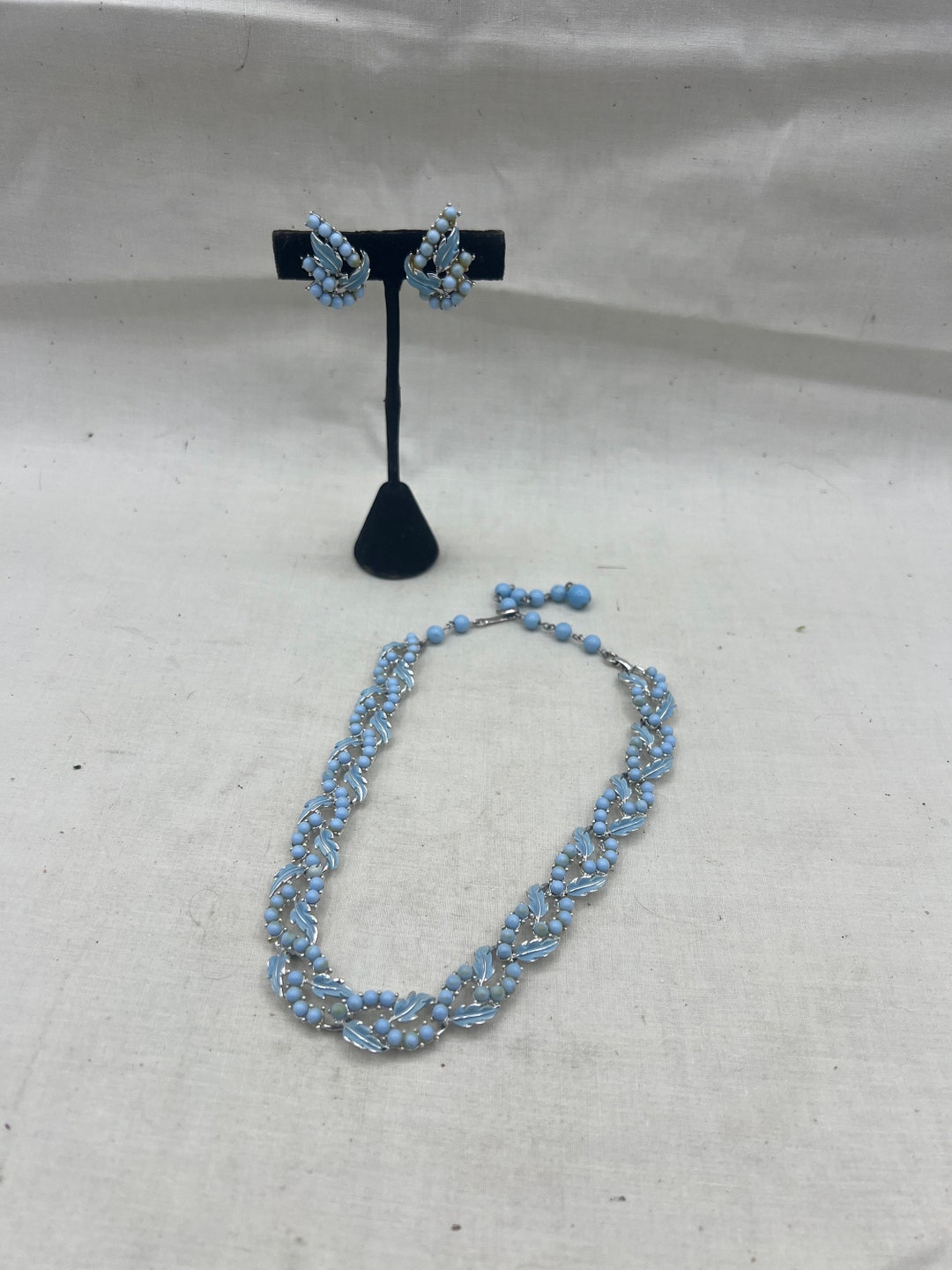 Vintage Cora Baby Blue Jewelry Set Clip on Earrings and Necklace Set in ...