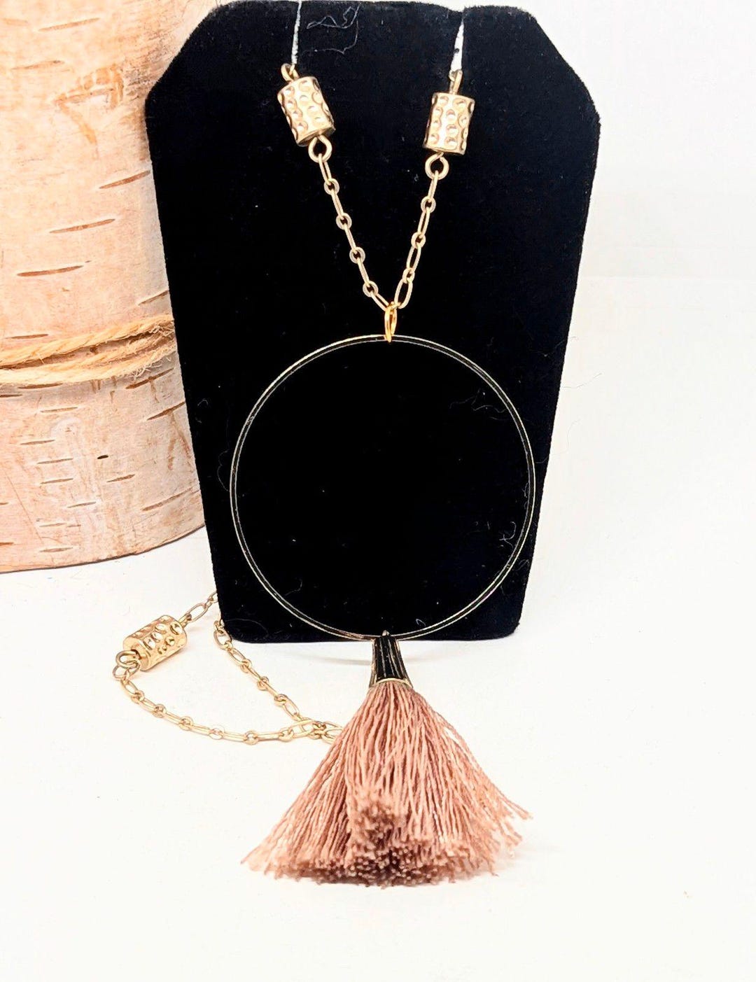 Hoop Tassel Gold Tone Earring Handmade Pendant Repurposed Necklace - Etsy