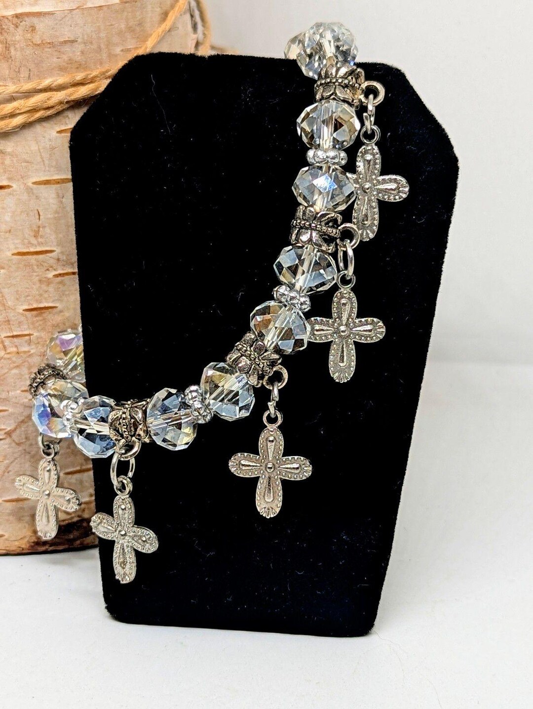 Just In! Vintage Religious Baptism Cross Charms Iridescent Beaded ...