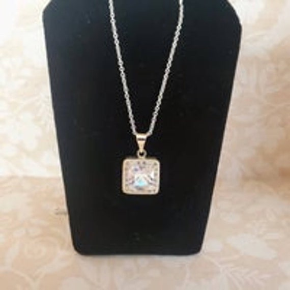 Sterling Silver Cushion Cut Square Crystal w/ CZ Deta… - Gem