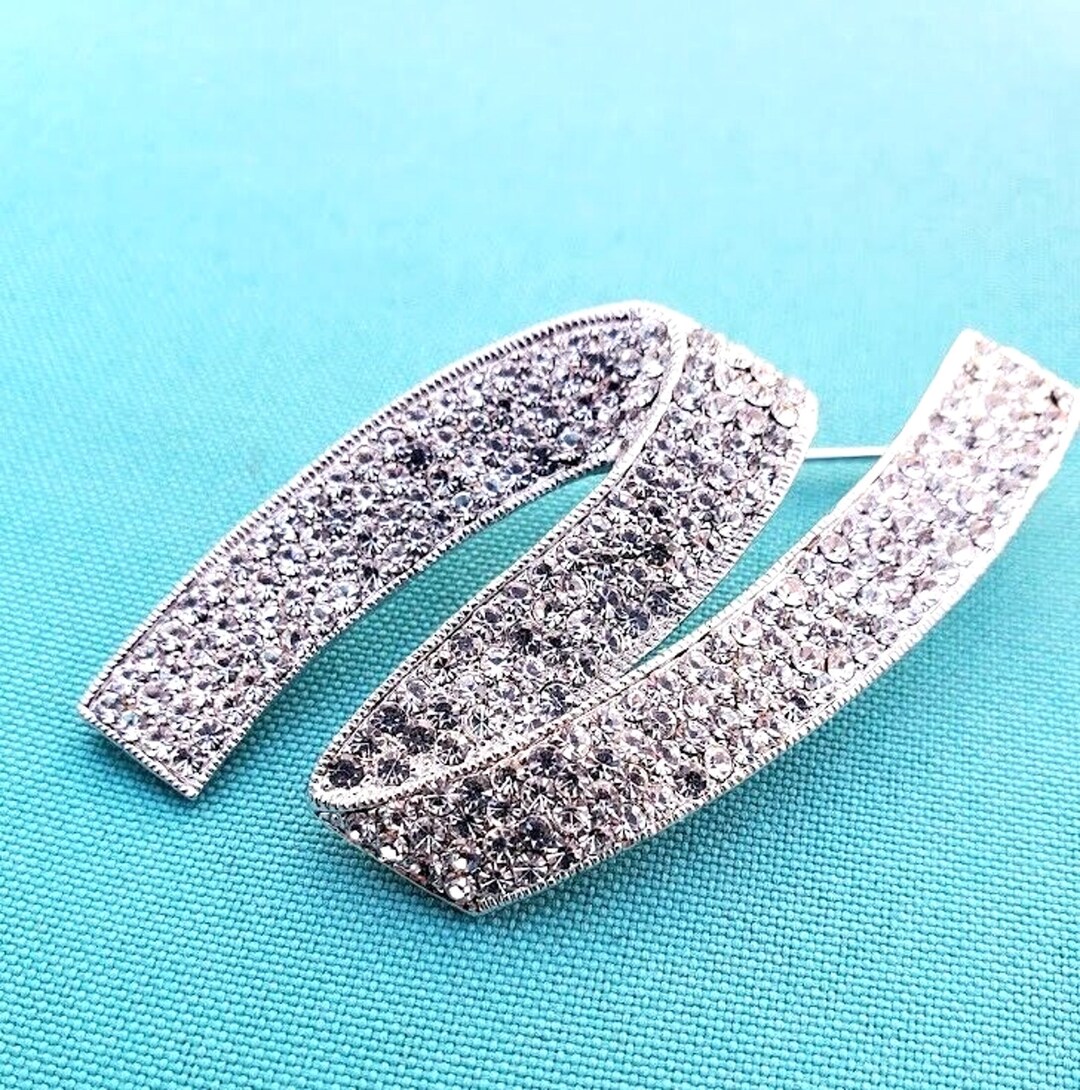 Vintage CMC Silver Ribbon Style Rhinestone Brooch GORGEOUS - Etsy