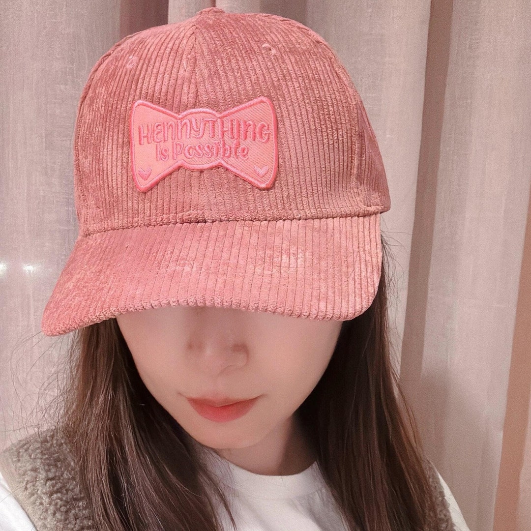 Hennything is Possible in Bow Shape Embroidered Patch Warm Corduroy Cap ...