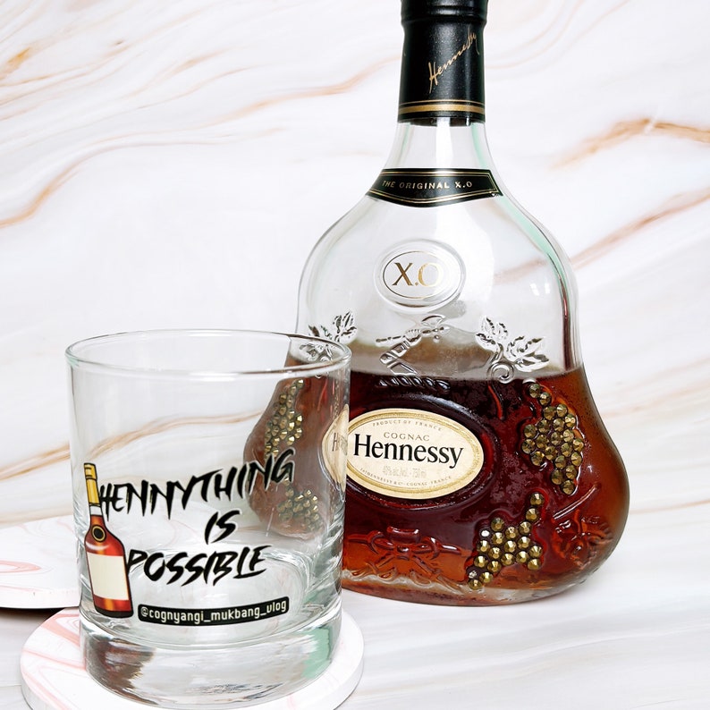 Drinking Glass Cup for Hennessy Lover, Hennything is Possible Fun Text Designed Unique One of ...