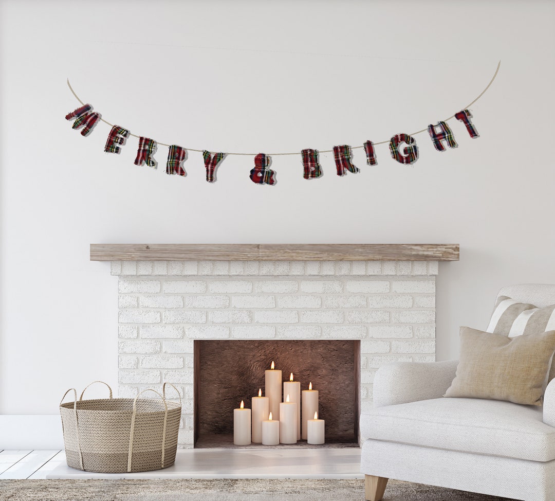 Plaid Christmas Fabric Banner "merry & Bright" Christmas Pennants ...