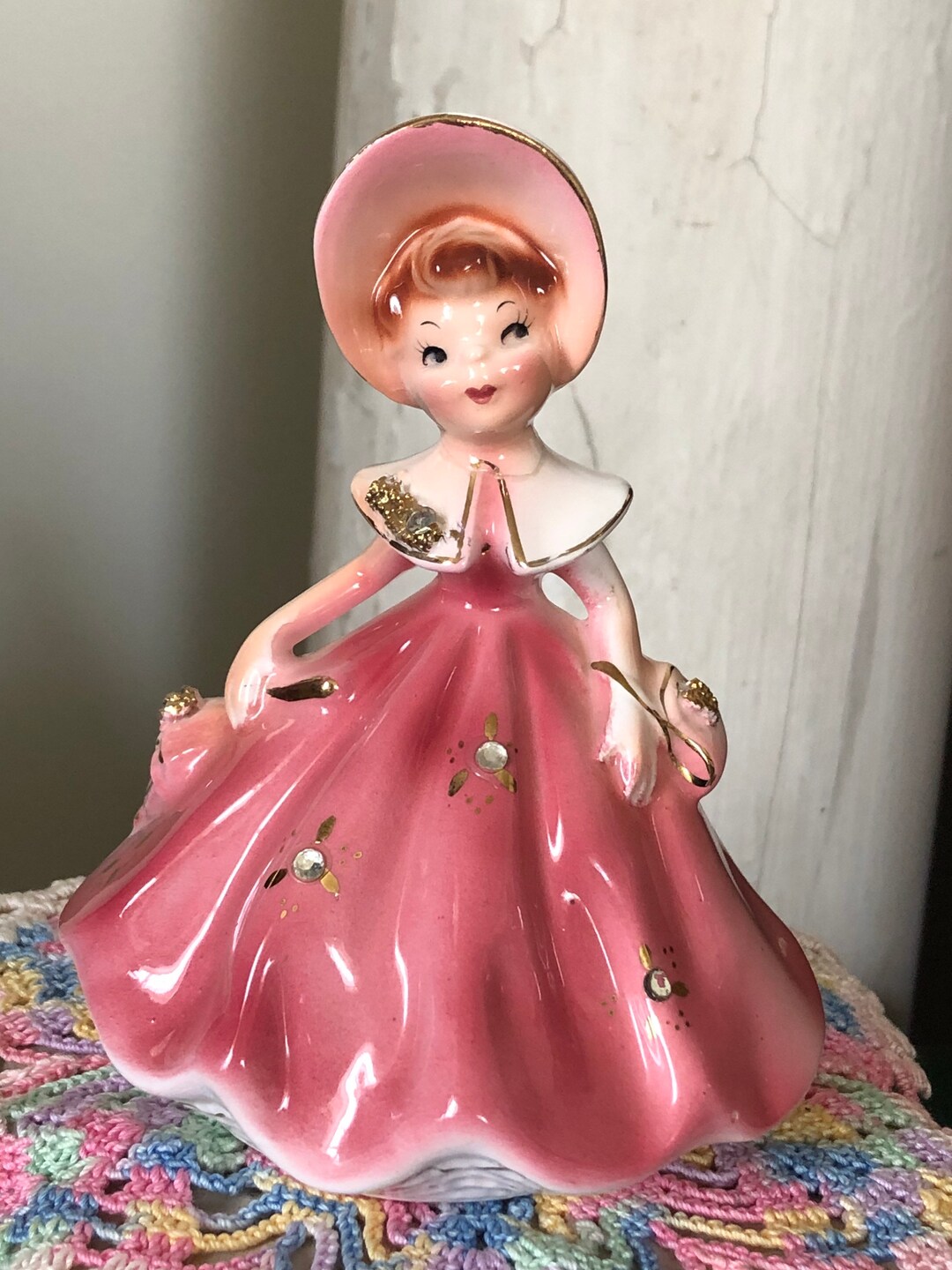 Vintage Unmarked Enesco Fancy Young Lady Figurine Planter With Bonnet ...