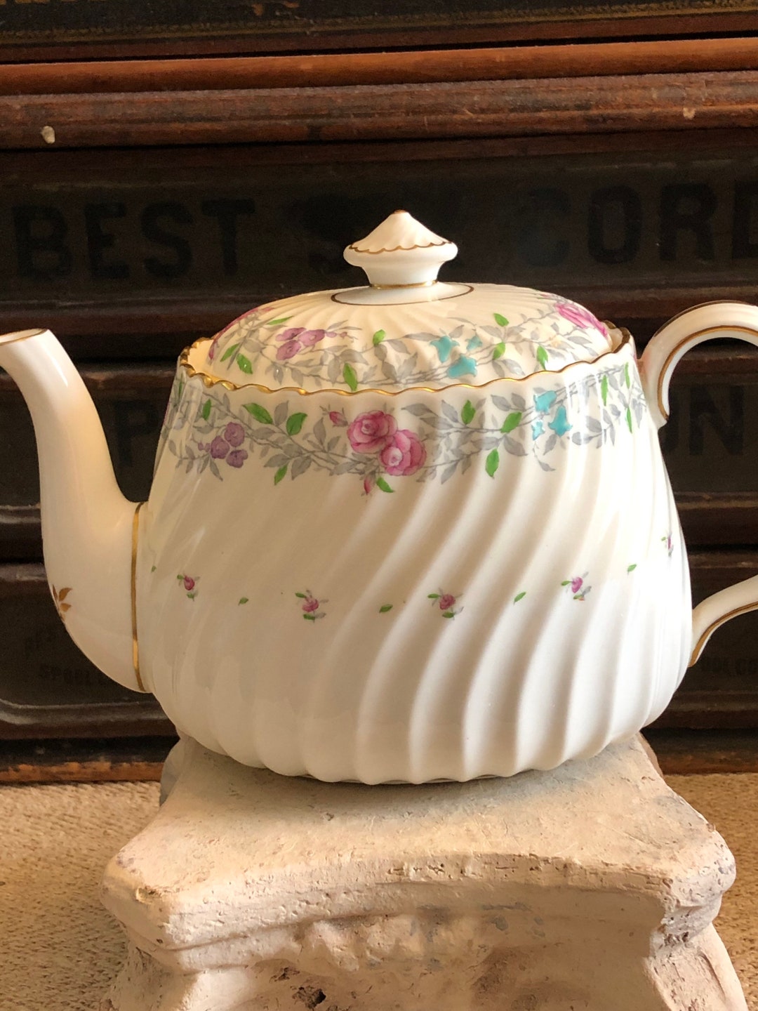 Vintage Minton Two Tone White and Ivory Teapot With Floral Ribbon and ...