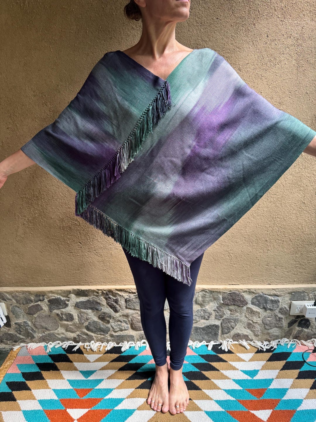 Purple Forest Poncho Handwoven Organic Soft Bamboo Natural Plant Dyed ...
