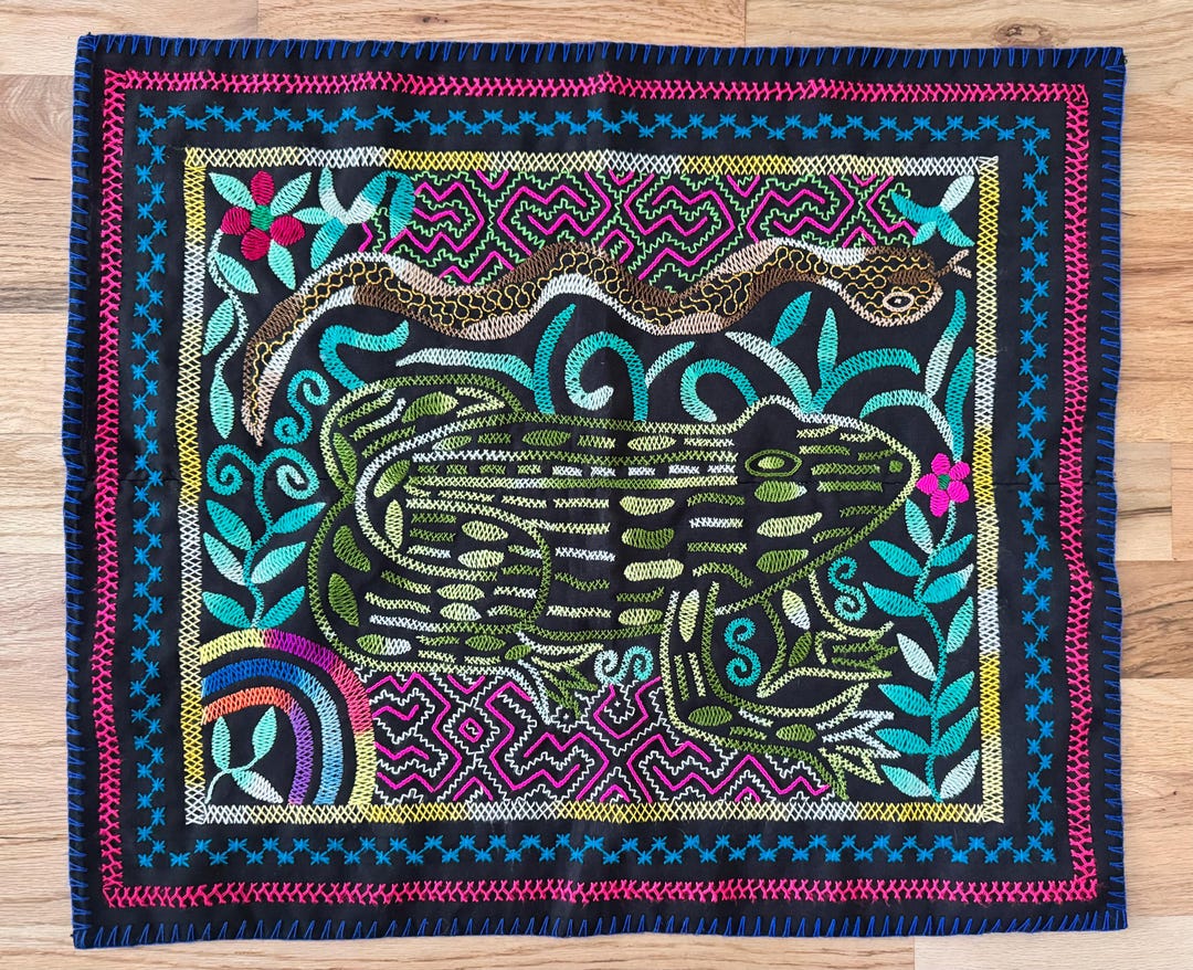 Shipibo Tapestry Visionary Hand Embroidered Frog Snake Icaros Antiguos ...