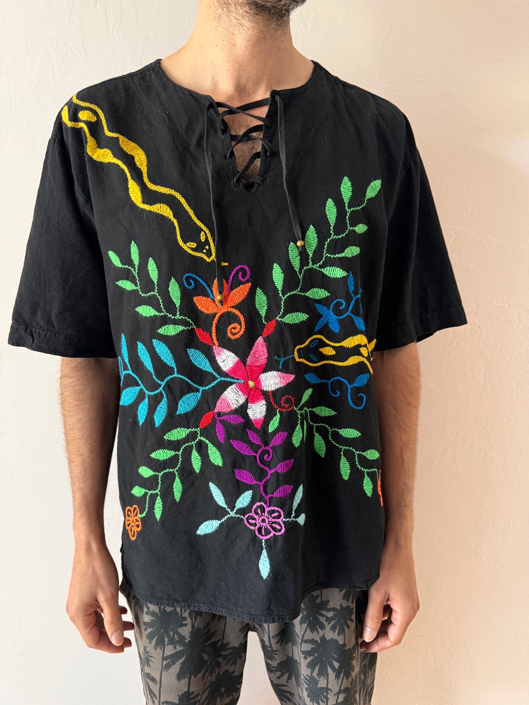 Shipibo Black Cotton Hand Embroidered Ayahuasca Icaros Kené Ceremony ...