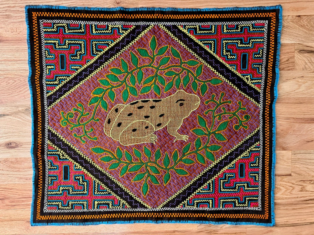 Shipibo Tapestry Visionary Hand Embroidered Frog Icaro De Piñon ...